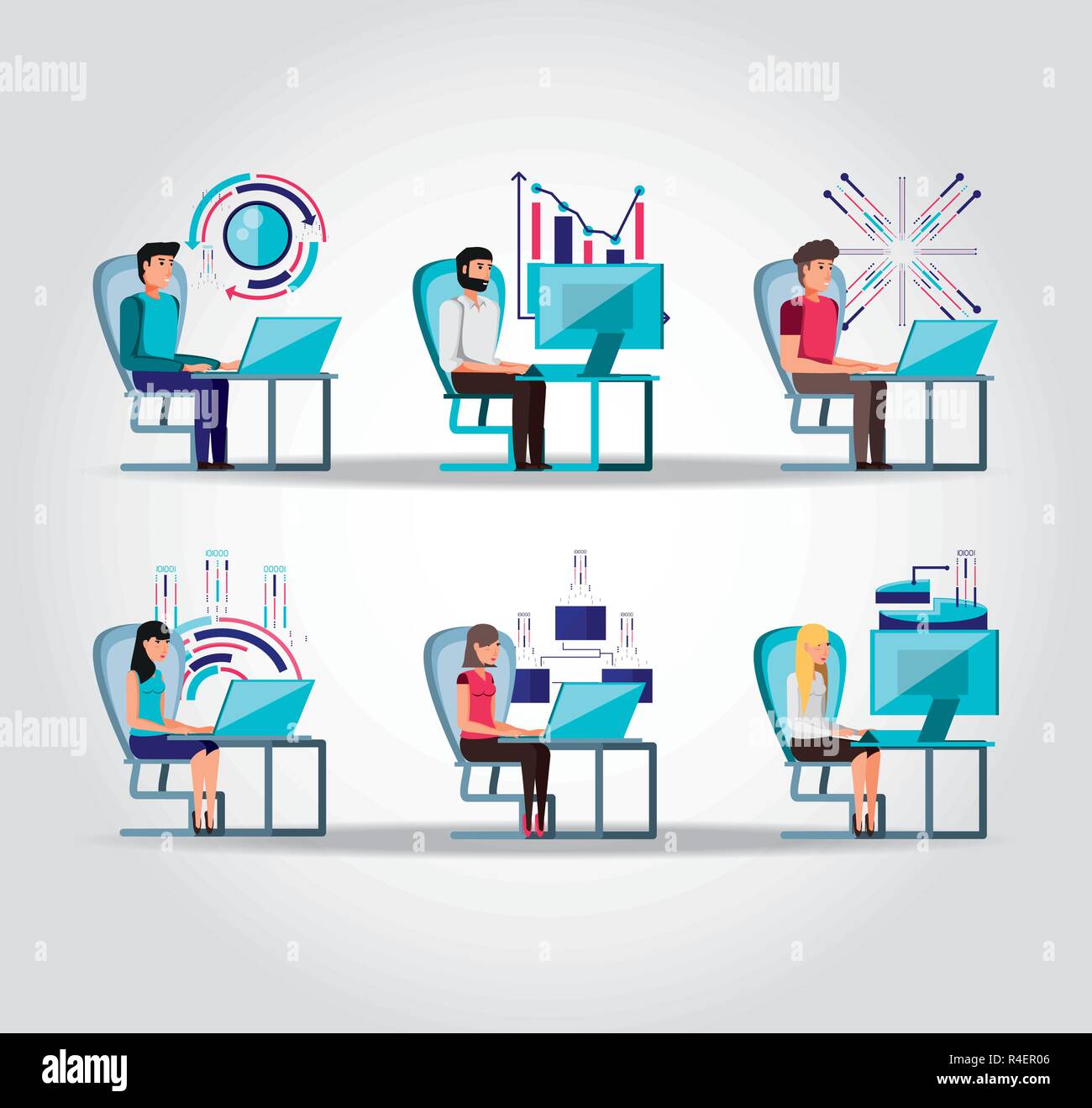 group people working and set icons business vector illustration design ...