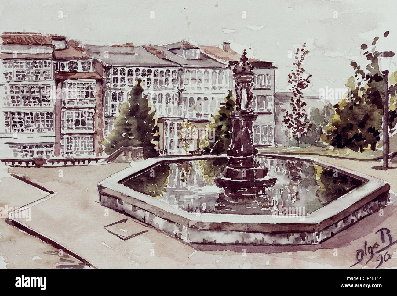 PLAZA DE VIGO - ACUARELA - 1996. Author: R OLGA. Location: PRIVATE ...