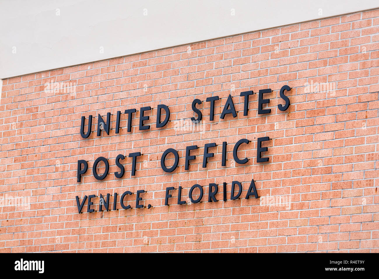Venice, USA - April 29, 2018: USPS Post Office sign in historic city ...