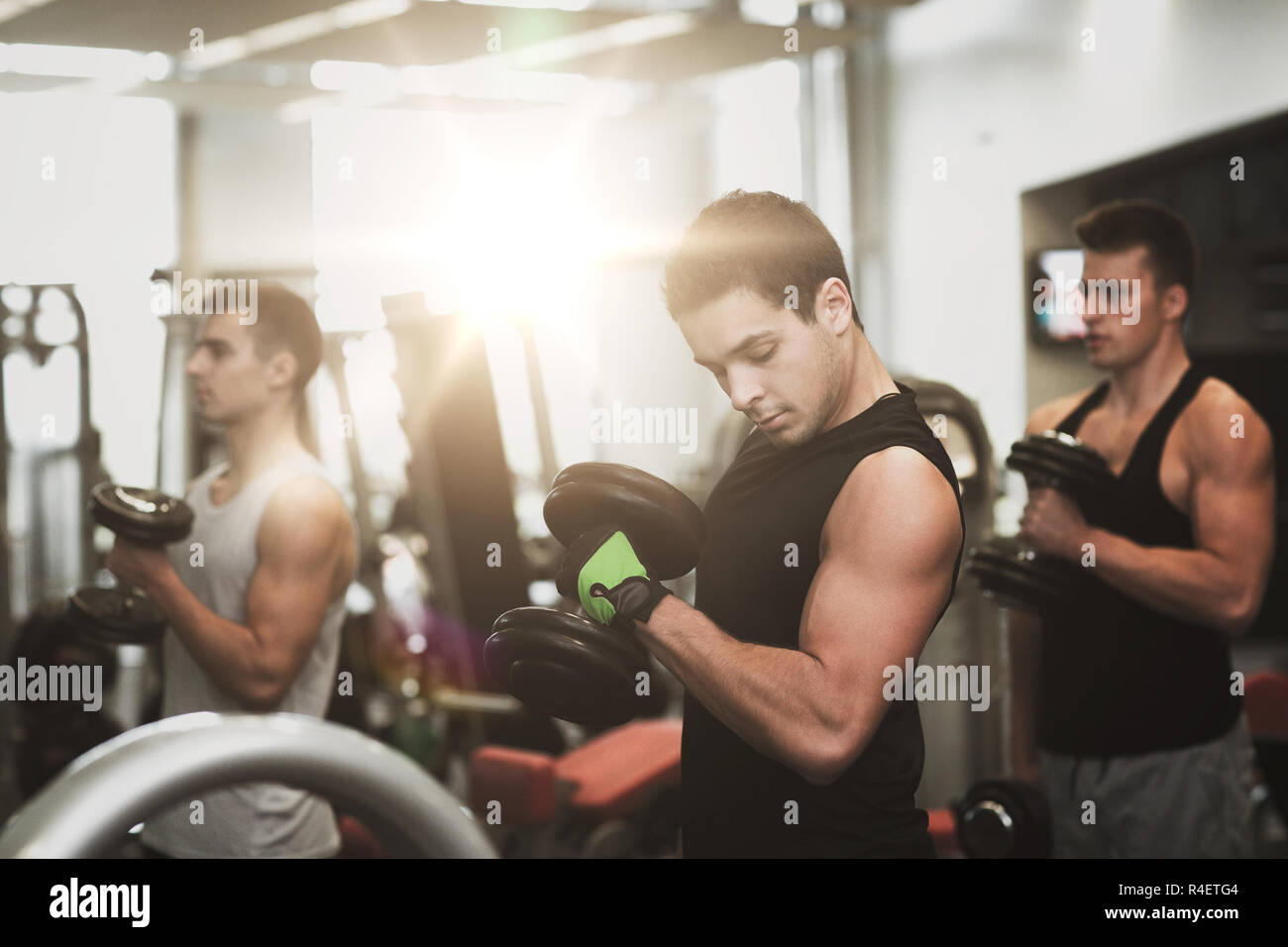 group of men with dumbbells in gym Stock Photo - Alamy