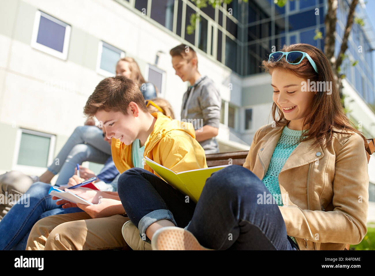group of students with notebooks at school yard Stock Photo - Alamy