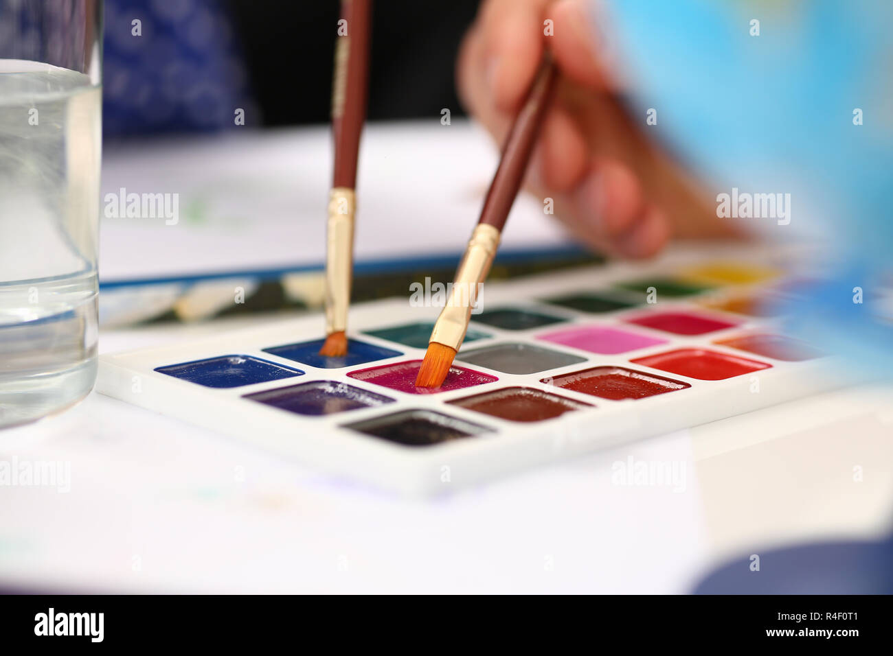 Brush point in watercolor paint closeup Stock Photo - Alamy