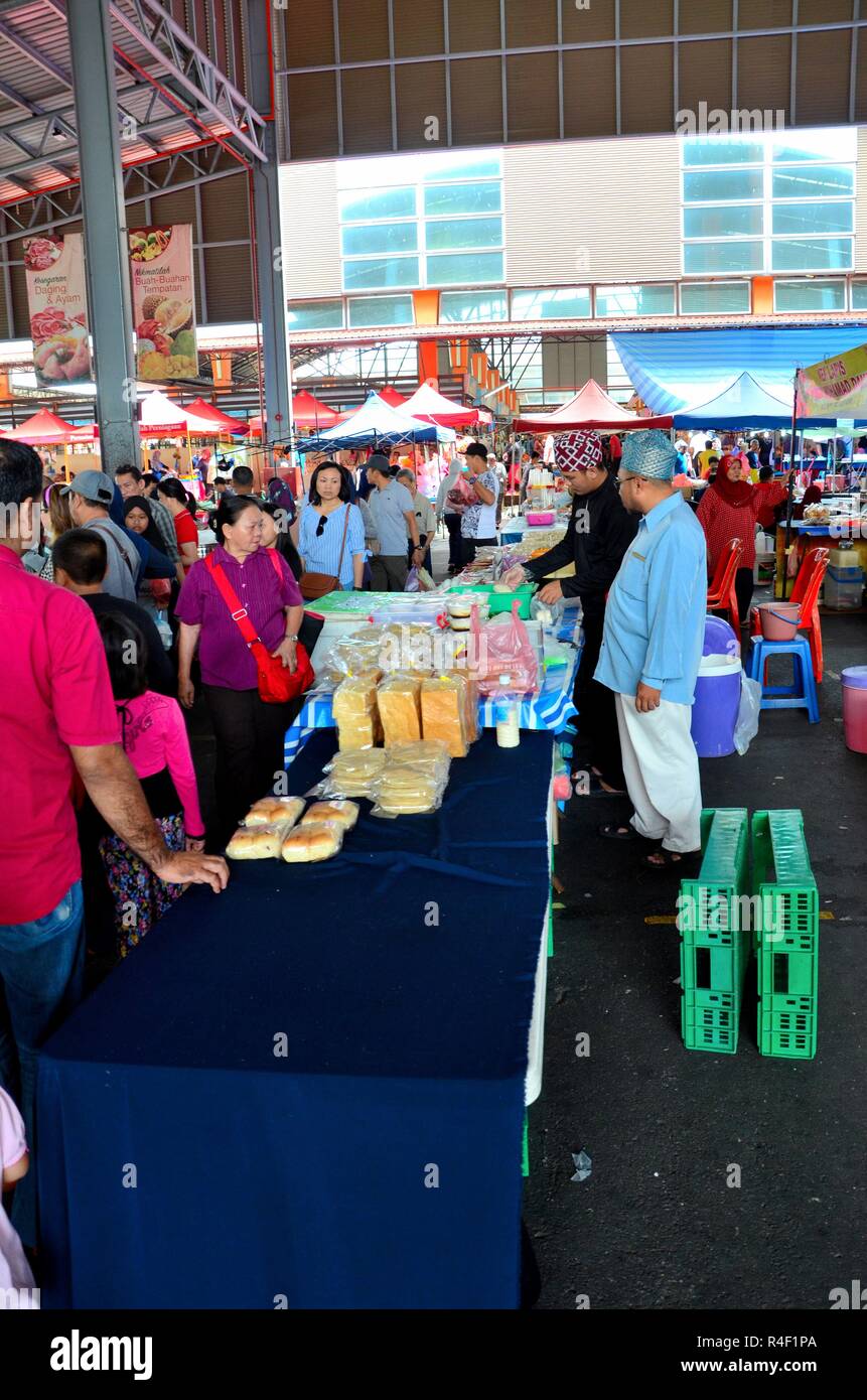 Tables stalls selling fresh street food & fruit at outdoor section of ...