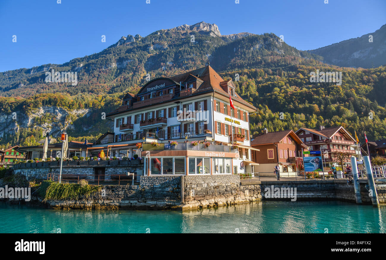 Brienz, Switzerland - Oct 21, 2018. Beautiful town near the Lake Brienz ...