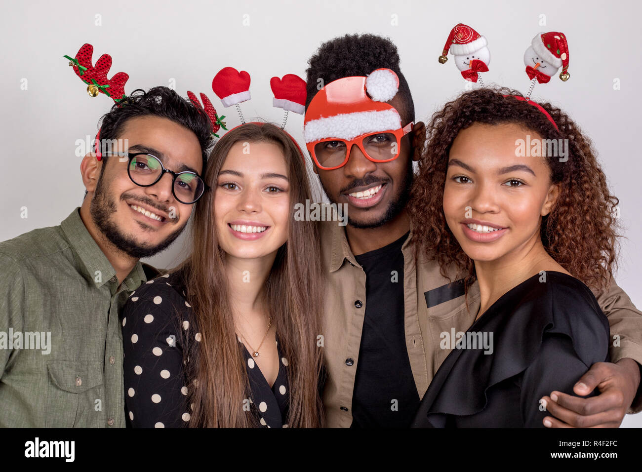 Group four happy friends hi-res stock photography and images - Alamy