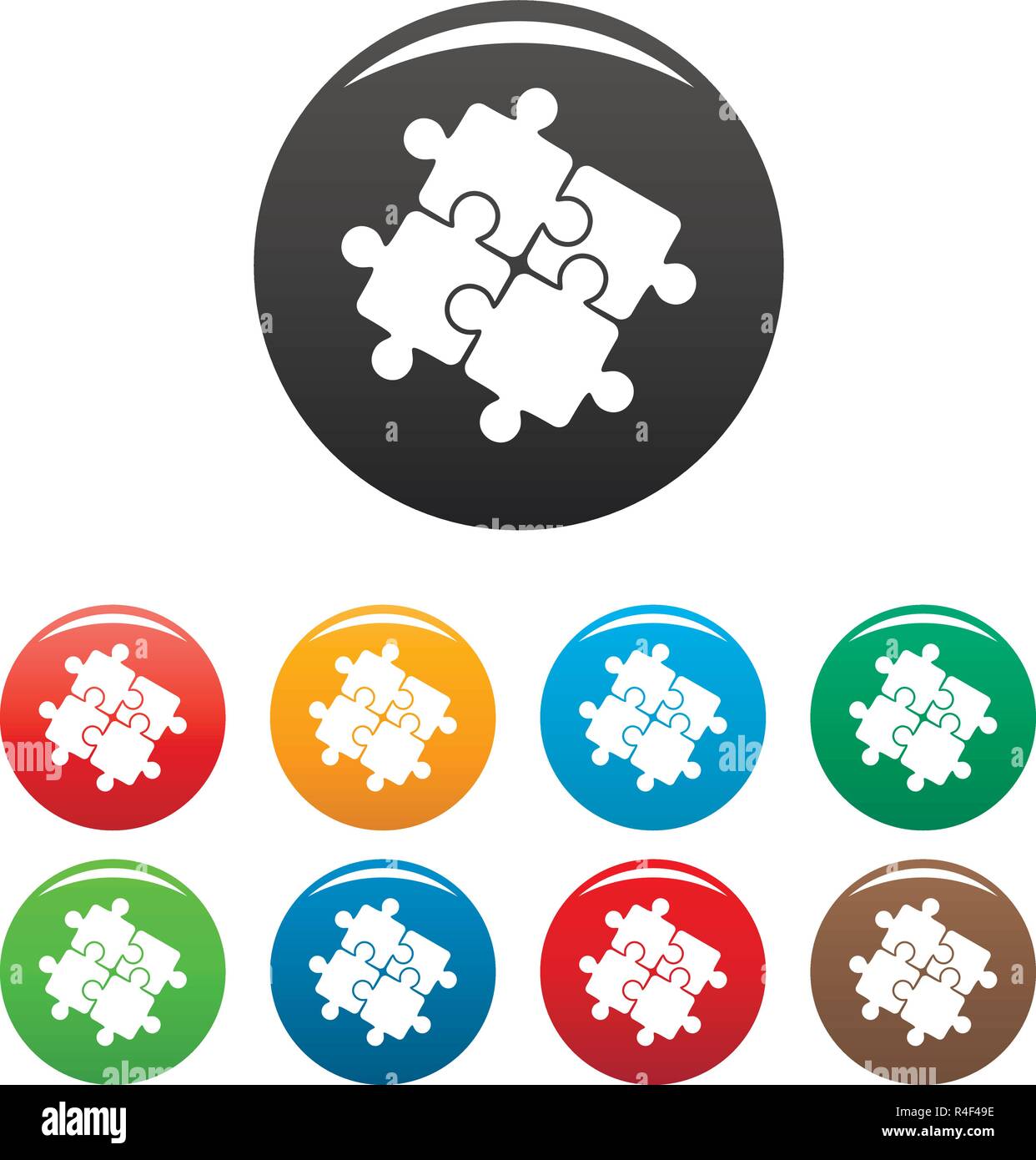 Teamwork solution puzzle icons set 9 color vector isolated on white for ...