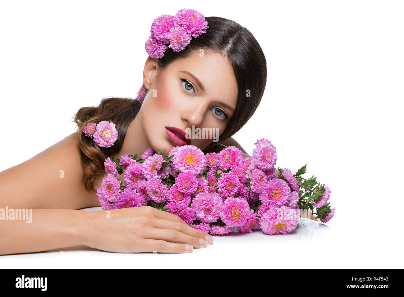Beautiful girl with flowers Stock Photo - Alamy
