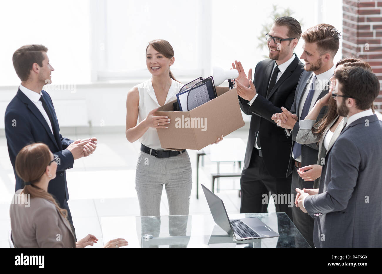 boss and business team meet new employee Stock Photo - Alamy