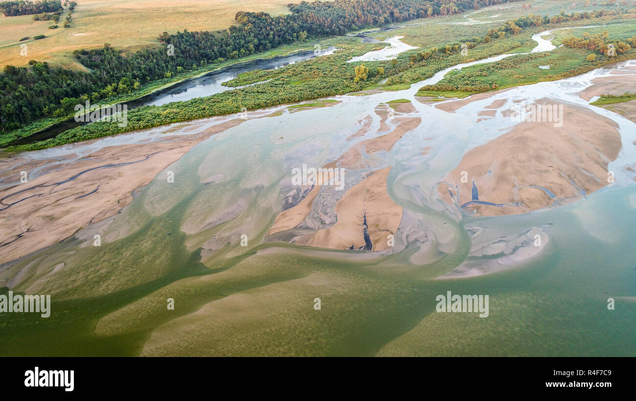 aerial photography view of lower Niobrara RIver in Nebraska Sandhills ...
