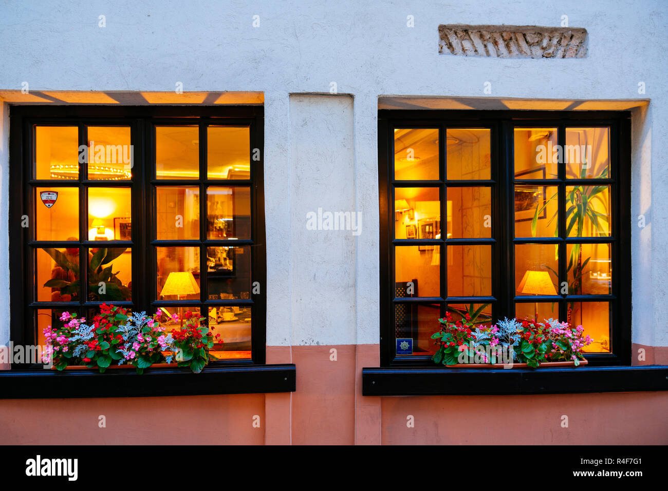 Warm interior, traditional Lithuanian cuisine in the old town. Vilnius ...