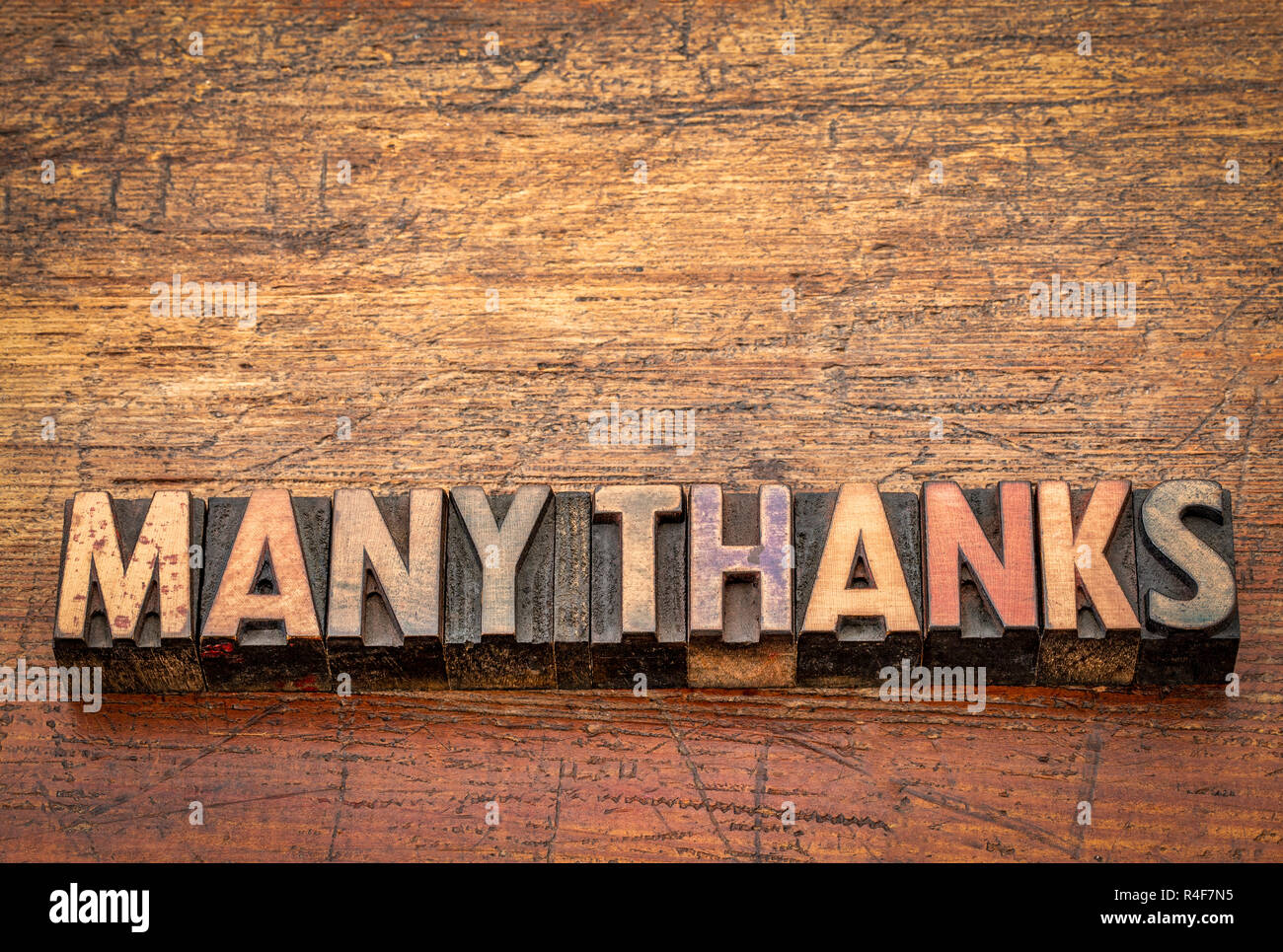 many thanks - word abstract in vintage letterpress wood type blocks ...