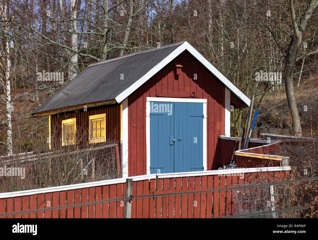 Wooden barn in moon shine in Sweden Stock Photo - Alamy