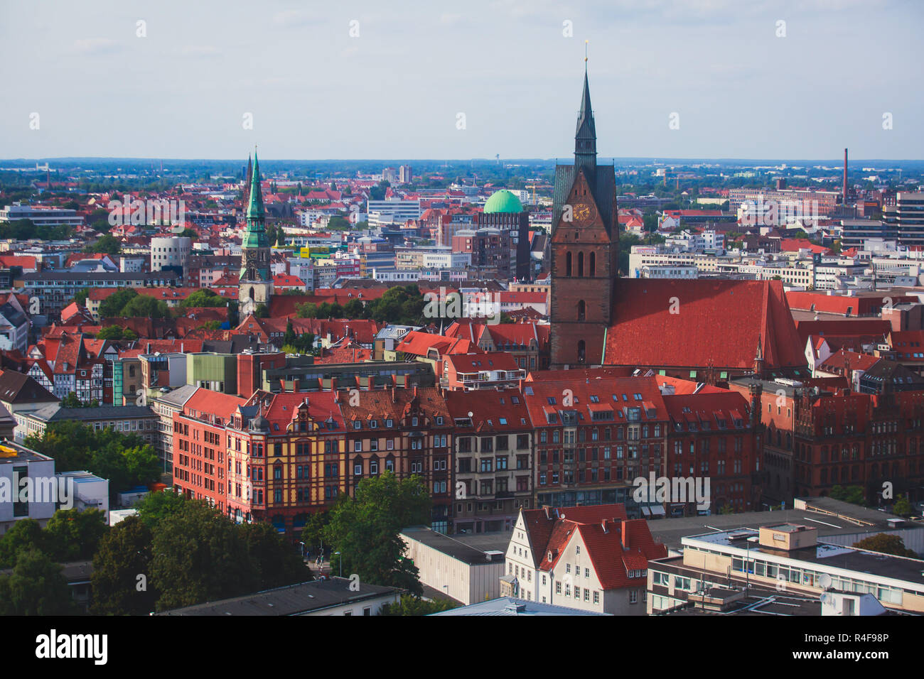 Beautiful super wide-angle summer aerial view of Hannover, Germany ...