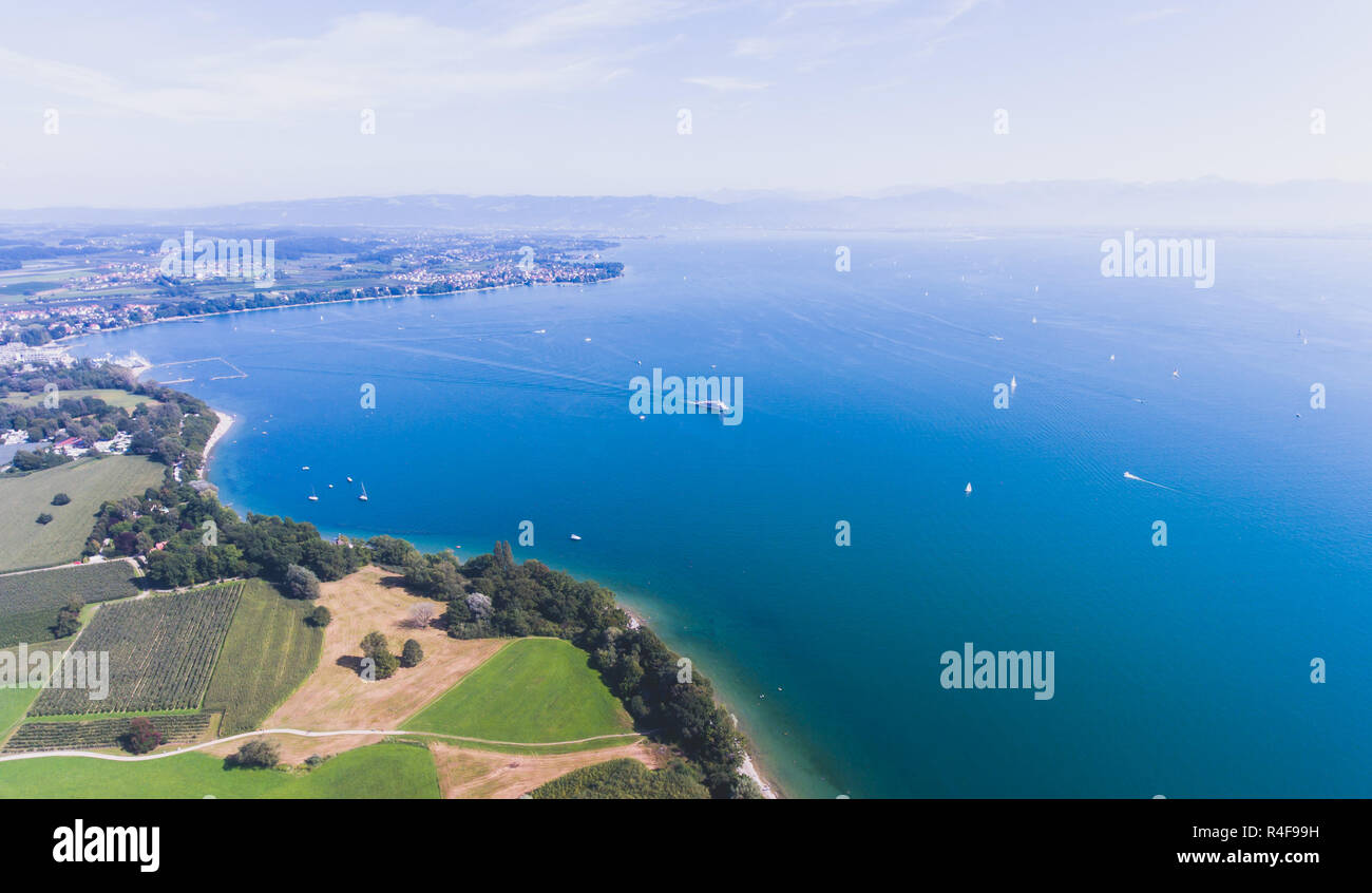 Aerial view of Bodensee, a lake in Germany, Austria and Switzerland ...