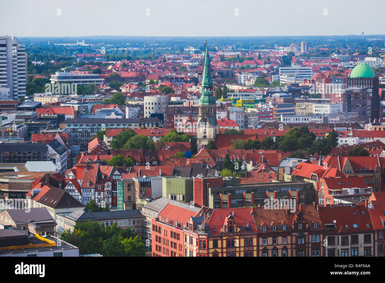 Beautiful super wide-angle summer aerial view of Hannover, Germany ...