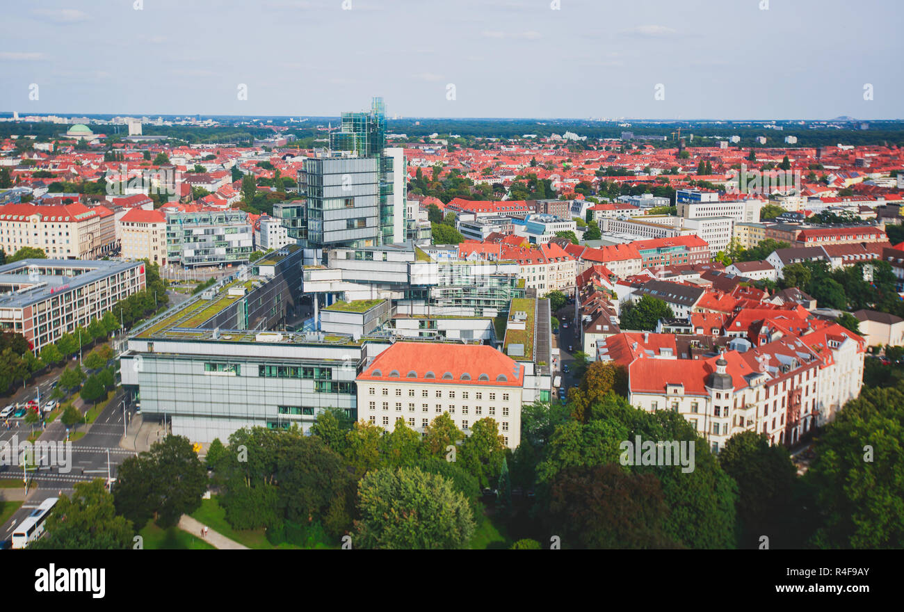 Beautiful super wide-angle summer aerial view of Hannover, Germany ...