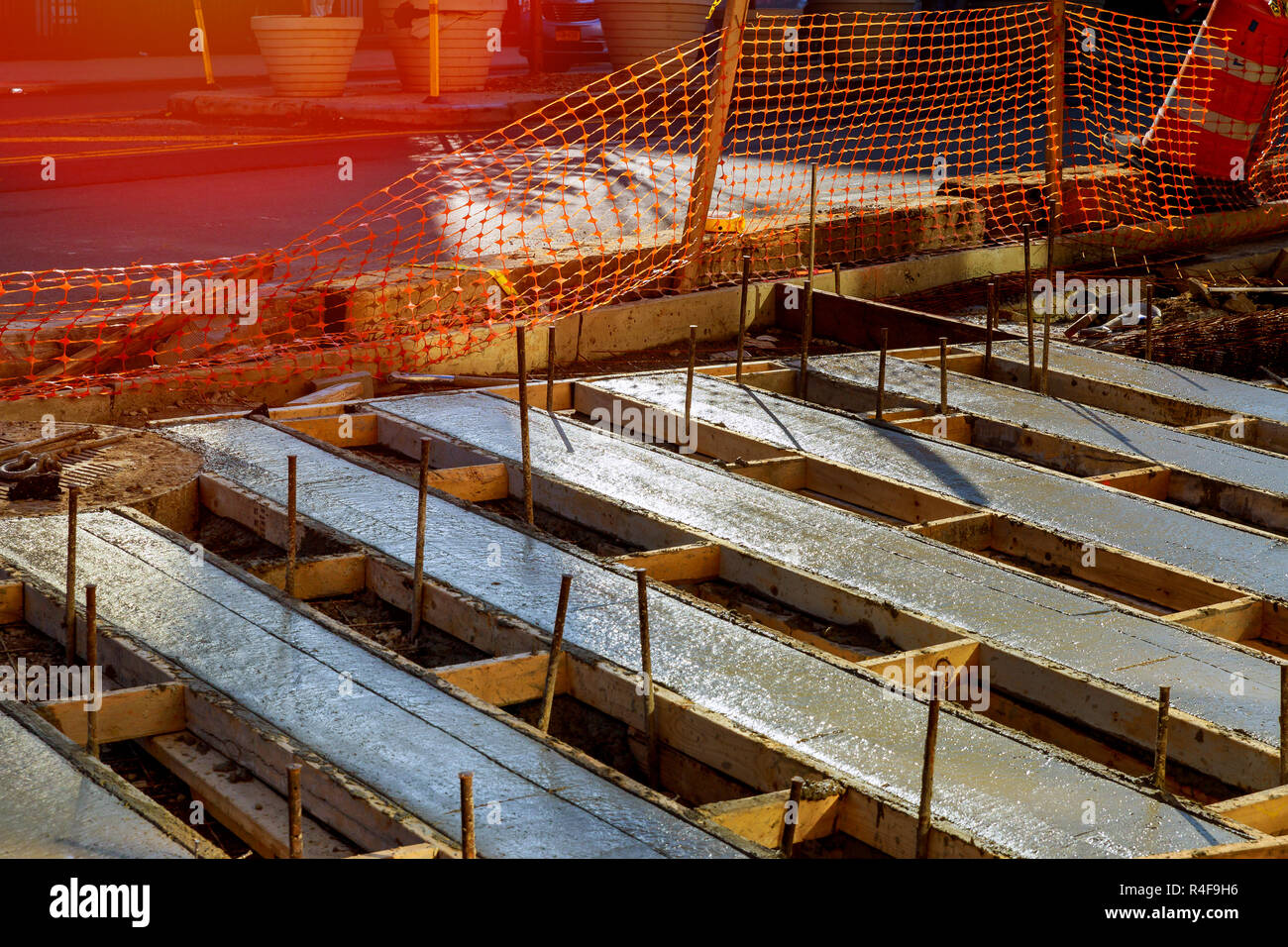 Concrete road construction are pouring concrete to build roads Stock ...