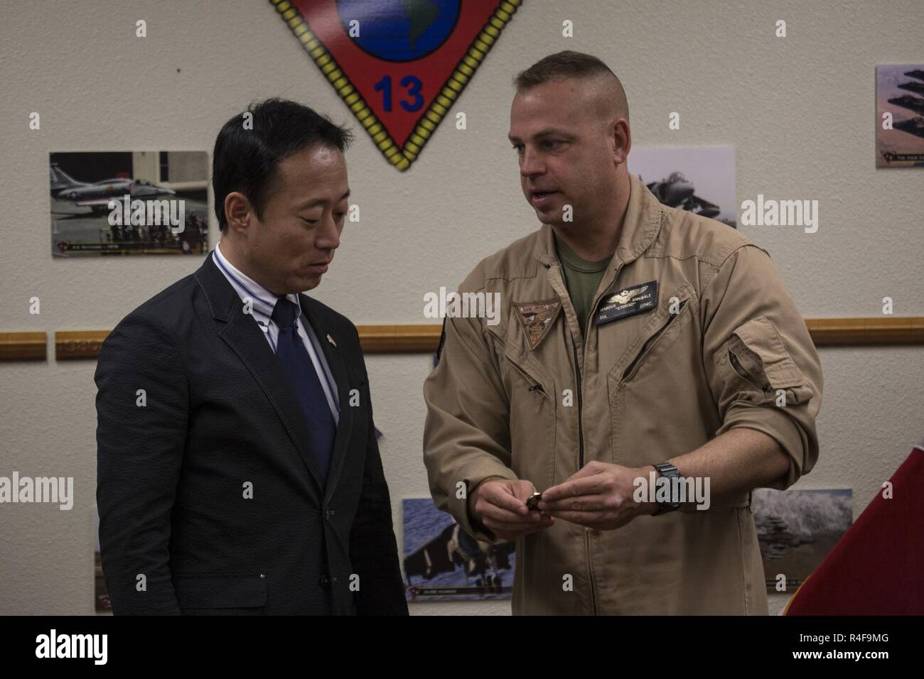 Yoshihiko Fukuda, mayor of Iwakuni City, Japan, and U.S. Marine Corps ...