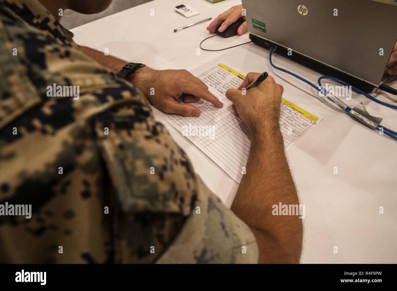 U.S. Marine Corps monitors from Manpower Management Division Enlisted ...
