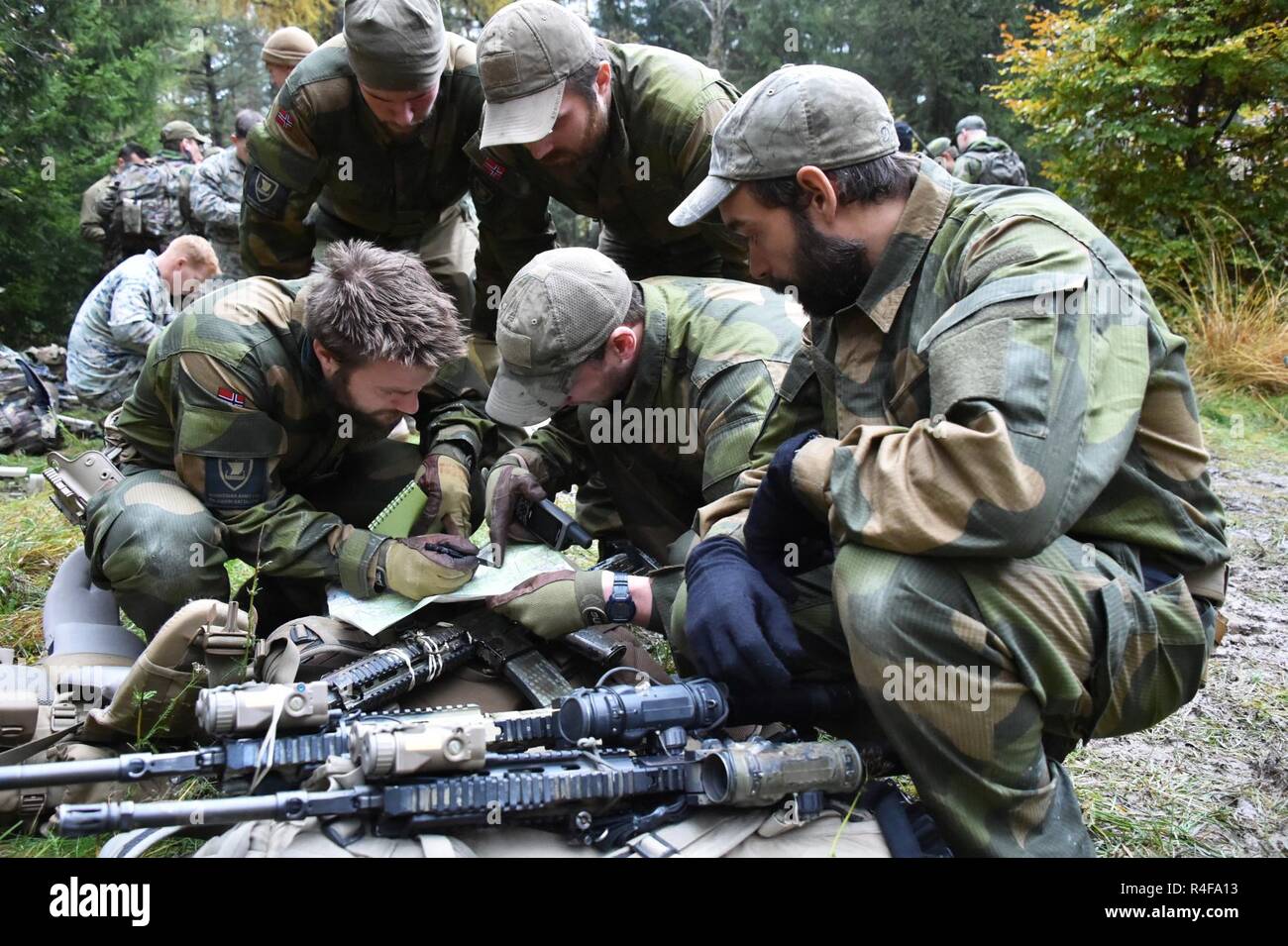 Norwegian soldiers prepare for the Land Navigation lane during the ...