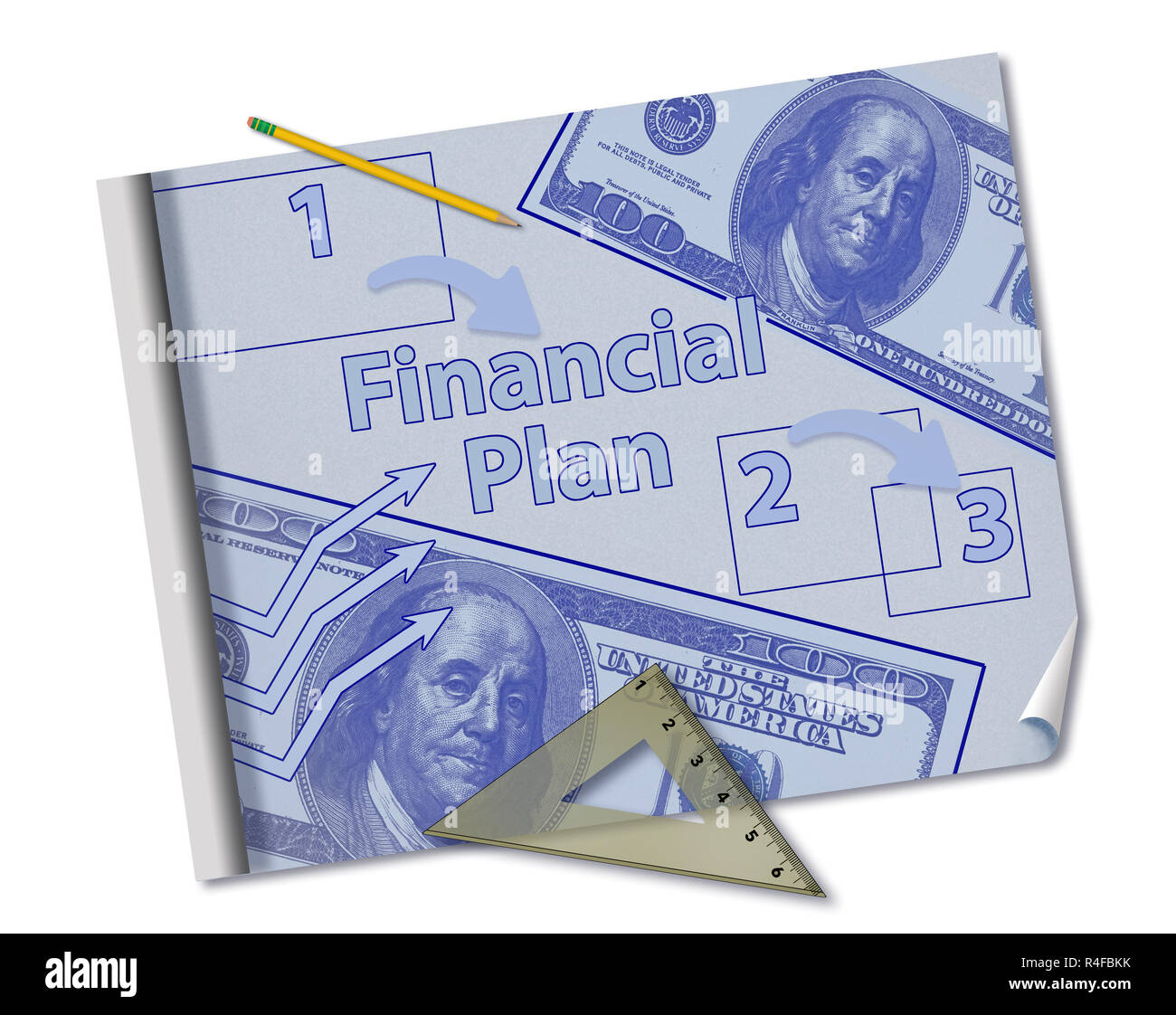 Making a financial plan is illustrated with a mock blueprint of a ...