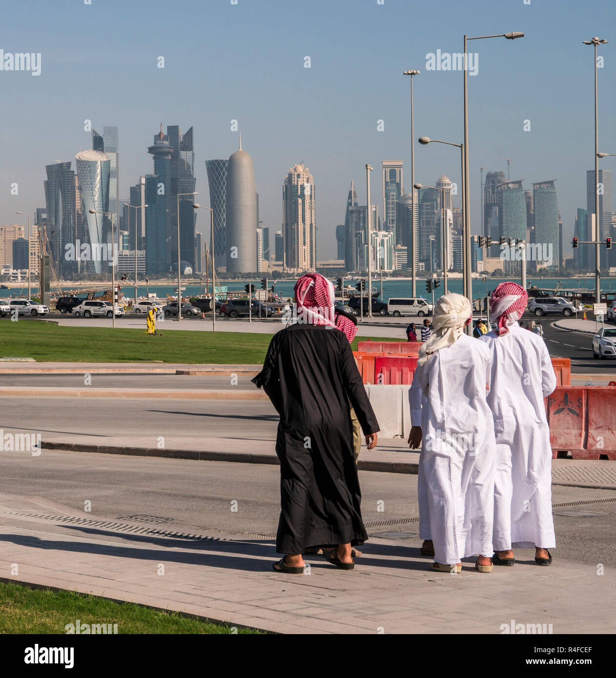 QATAR, DOHA - FEBRUARY 2018: Arabian Middle Eastern Boys on Crossroad ...