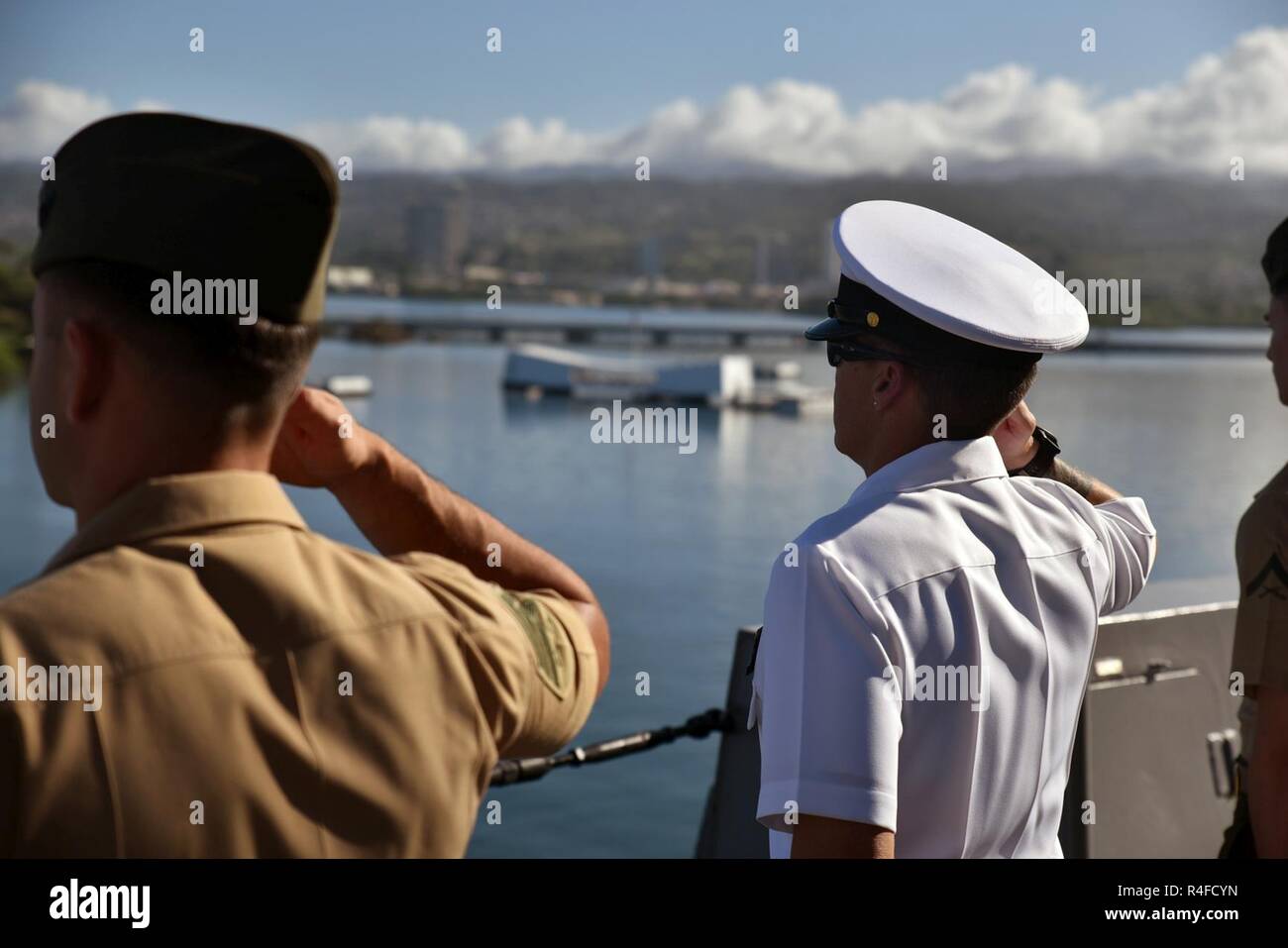 HAWAII, PEARL HARBOR - (May. 2, 2017) Sailors and Marines salute the ...