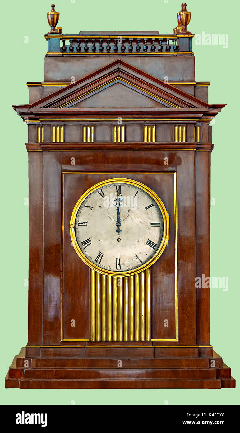 Antique clock in wooden box in classical Roman architecture, on ...