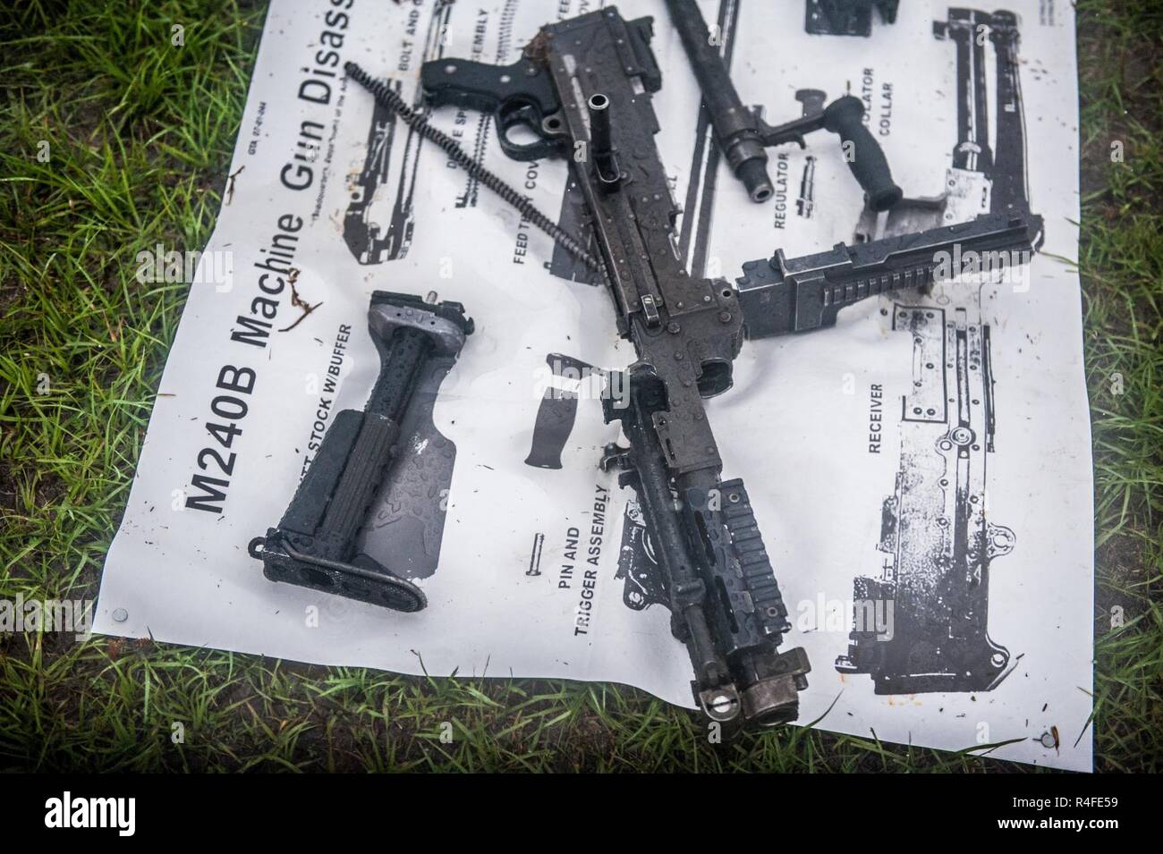(FORT BENNING, Ga.) – An M240B Machine Gun lays disassembled in the ...
