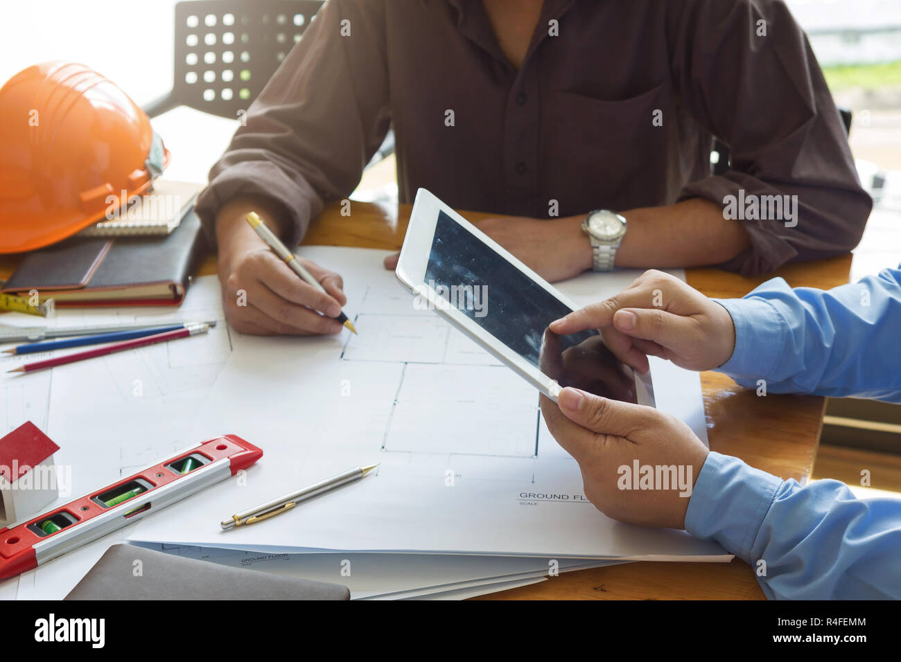 Engineer and Architect concept, Engineer Architects office team working ...