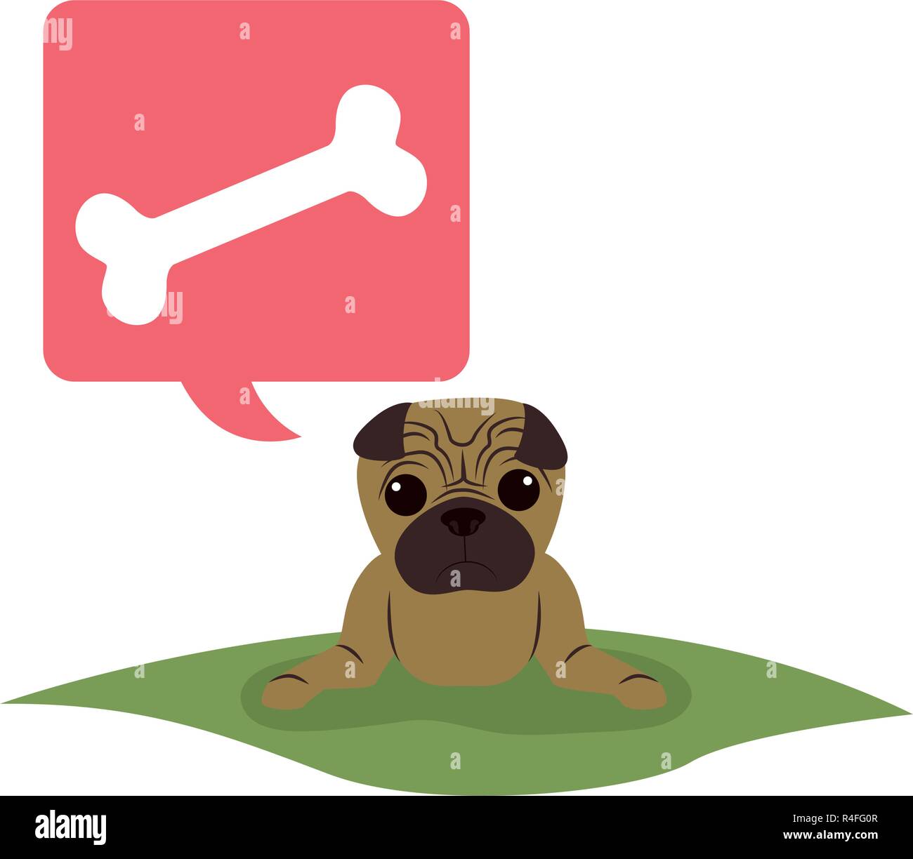 cute pug thinking in bone vector illustration design Stock Vector Image ...