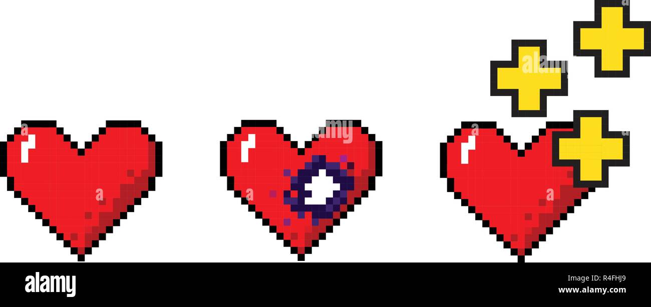 Vector set of 3 8-bit pixel art hearts. Medical concepts of healing ...