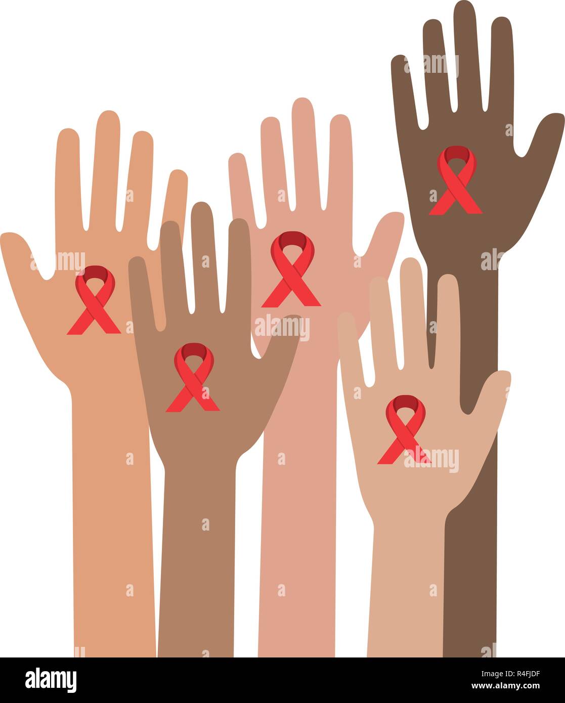 hands human up with ribbon fighting vector illustration design Stock ...