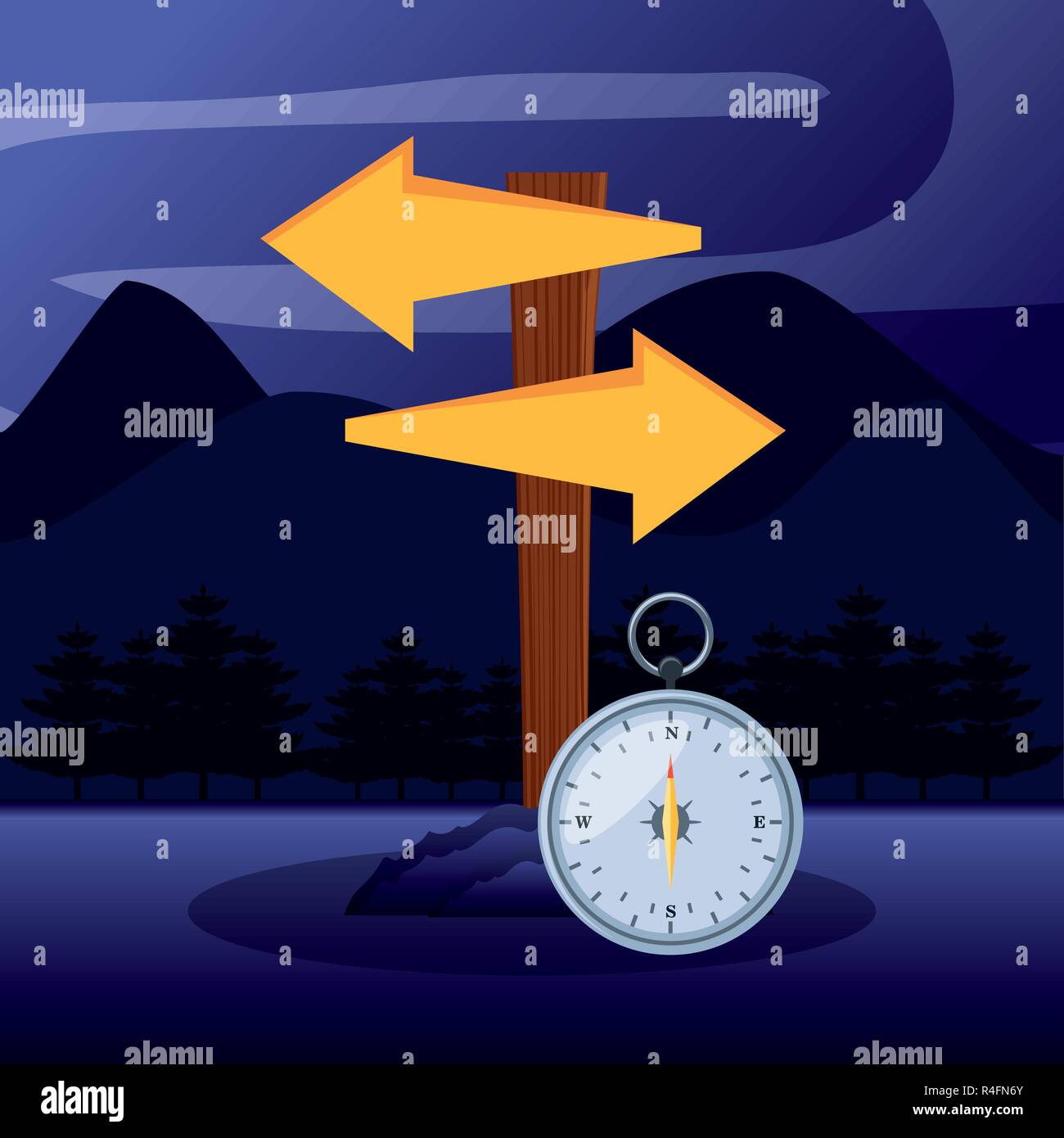arrows directions and compass in camping zone vector illustration ...