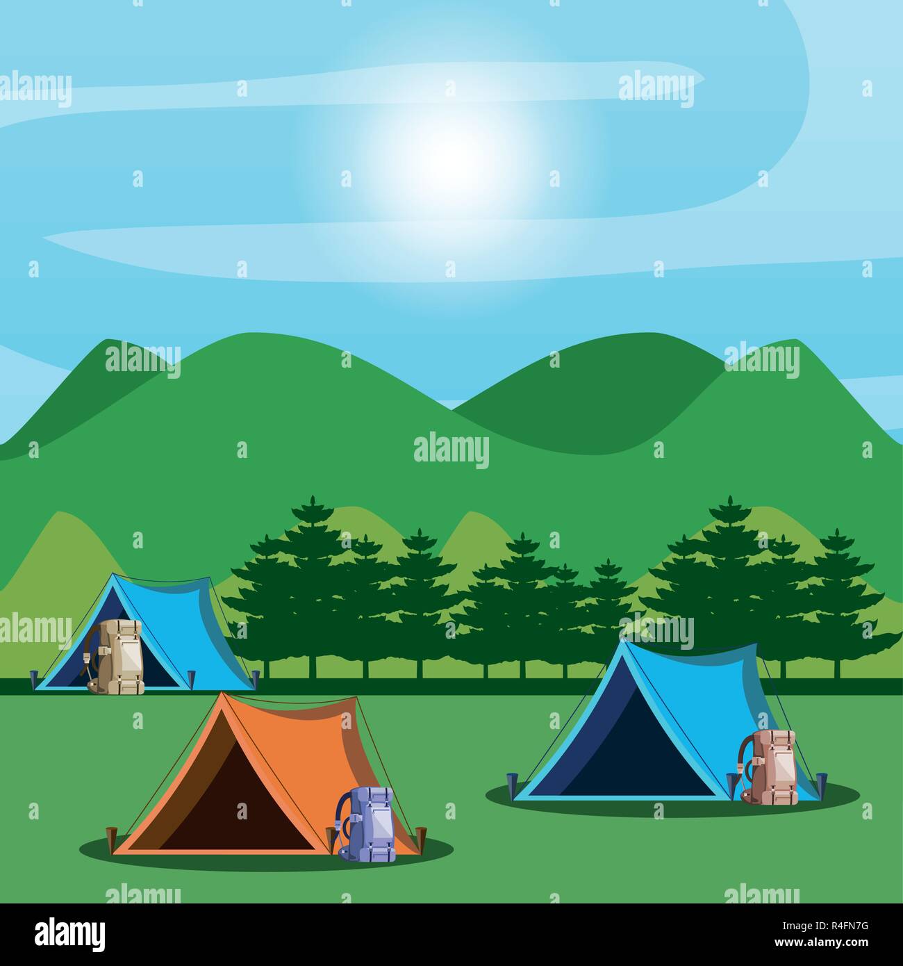 camping zone with tents and landscape vector illustration design Stock ...