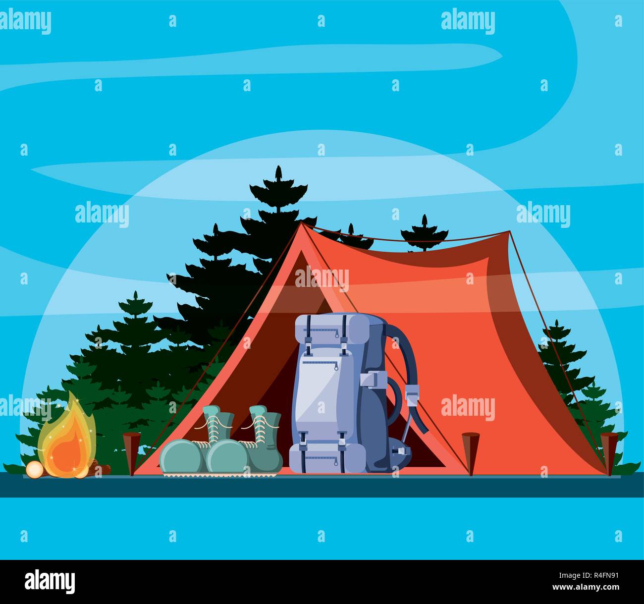 camping zone with tent and landscape vector illustration design Stock ...