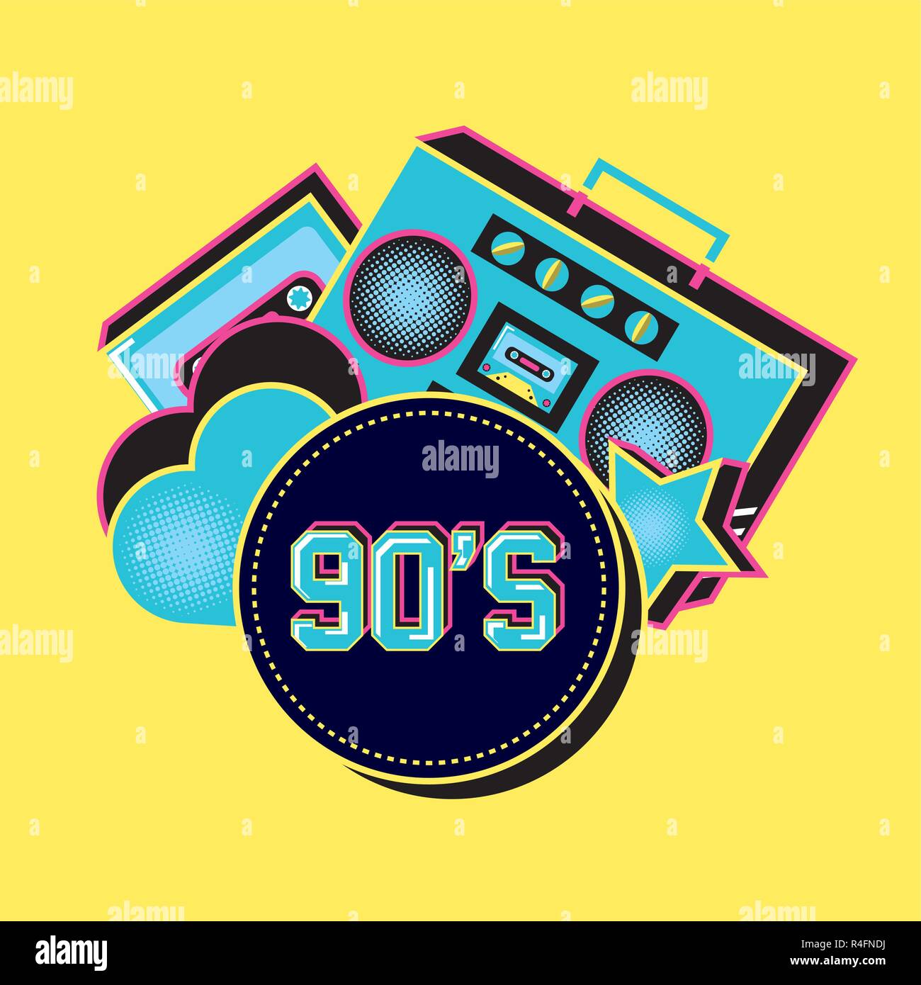 radio with cassette of nineties retro vector illustration design Stock ...