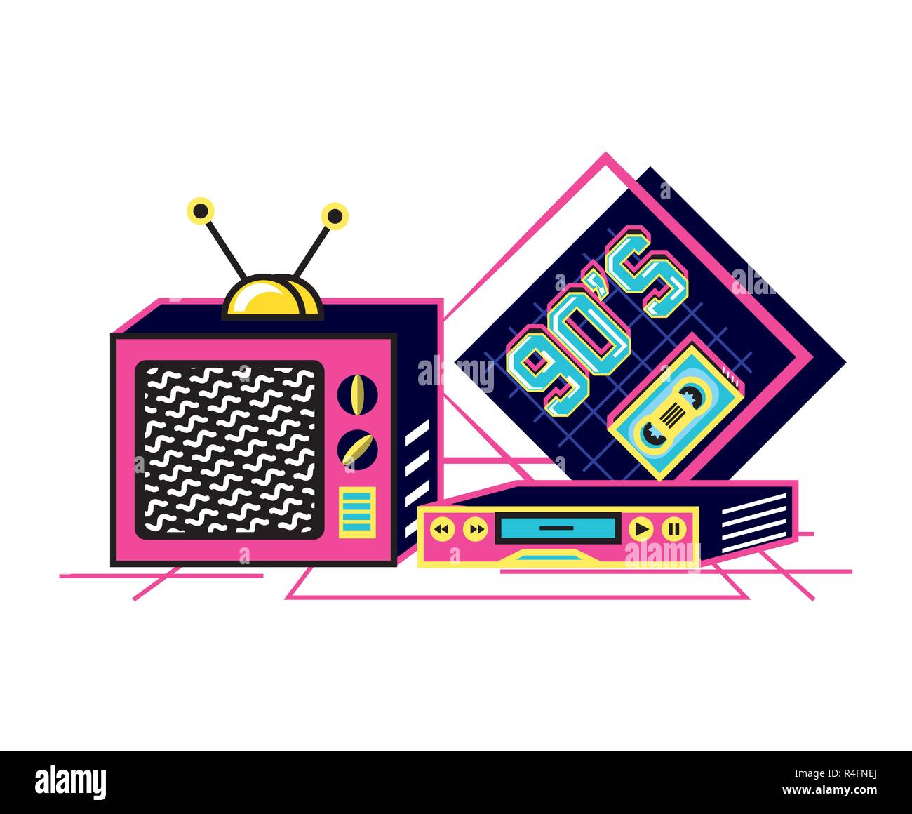 televisor with vhs of nineties retro vector illustration design Stock ...