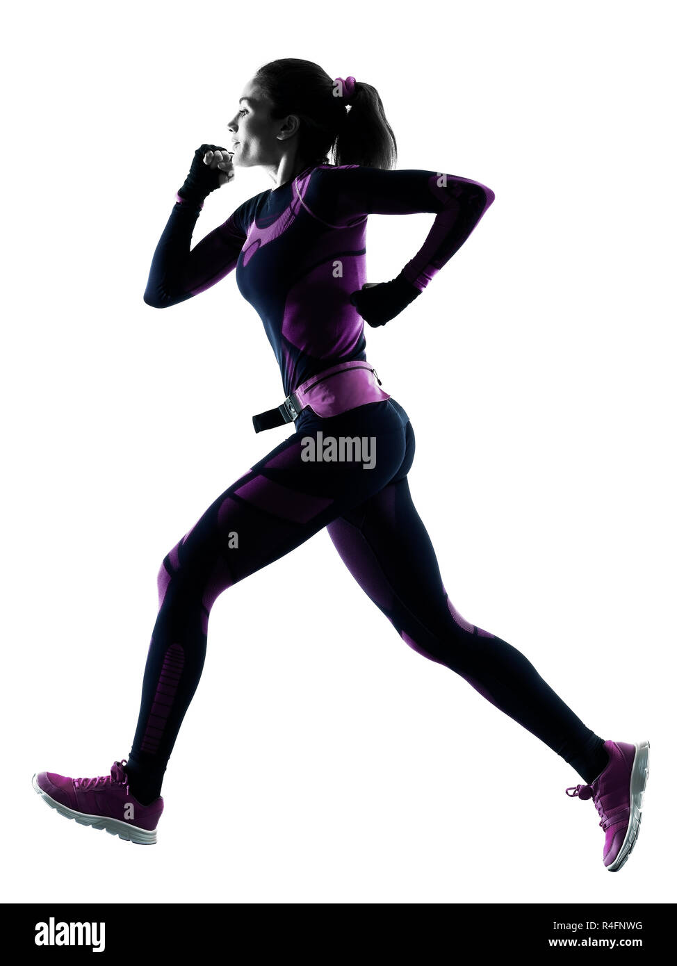 one young caucasian woman runner running jogger jogging isolated ...