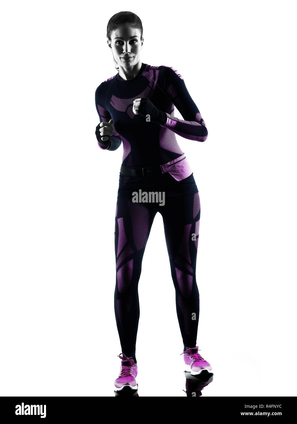 one young caucasian woman runner running jogger jogging isolated ...