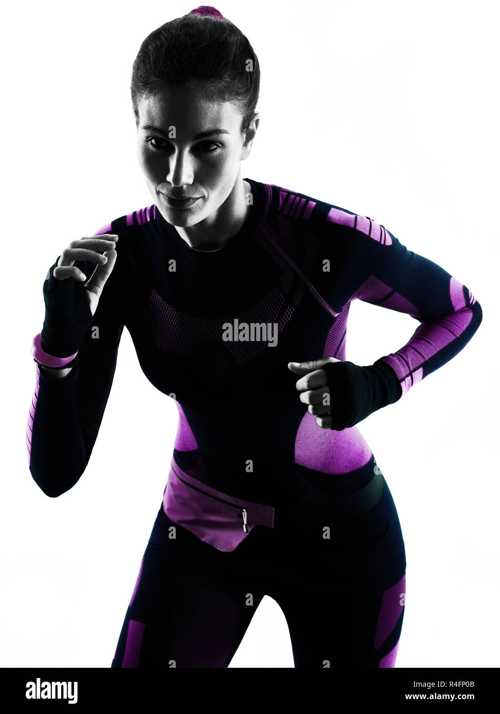 one young caucasian woman runner running jogger jogging isolated ...