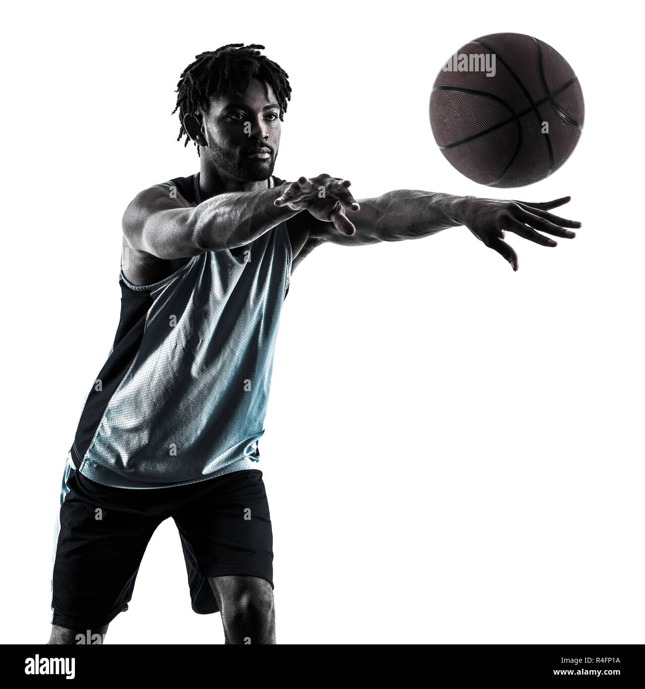 one afro-american african basketball player man isolated in silhouette ...