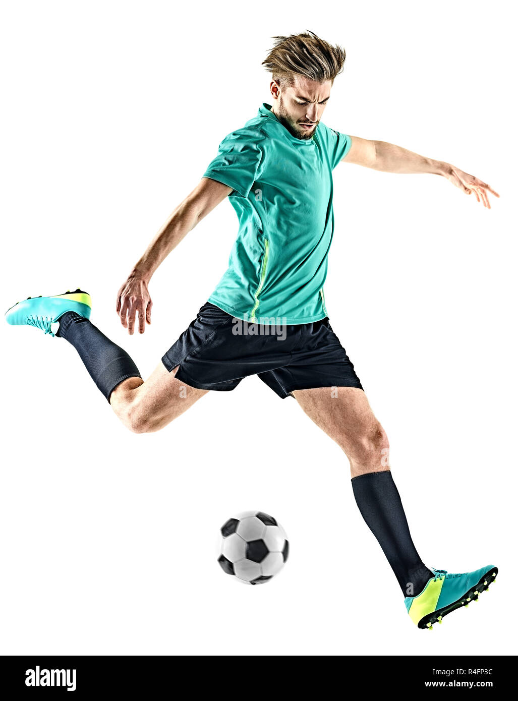 one caucasian soccer player man isolated on white background Stock ...