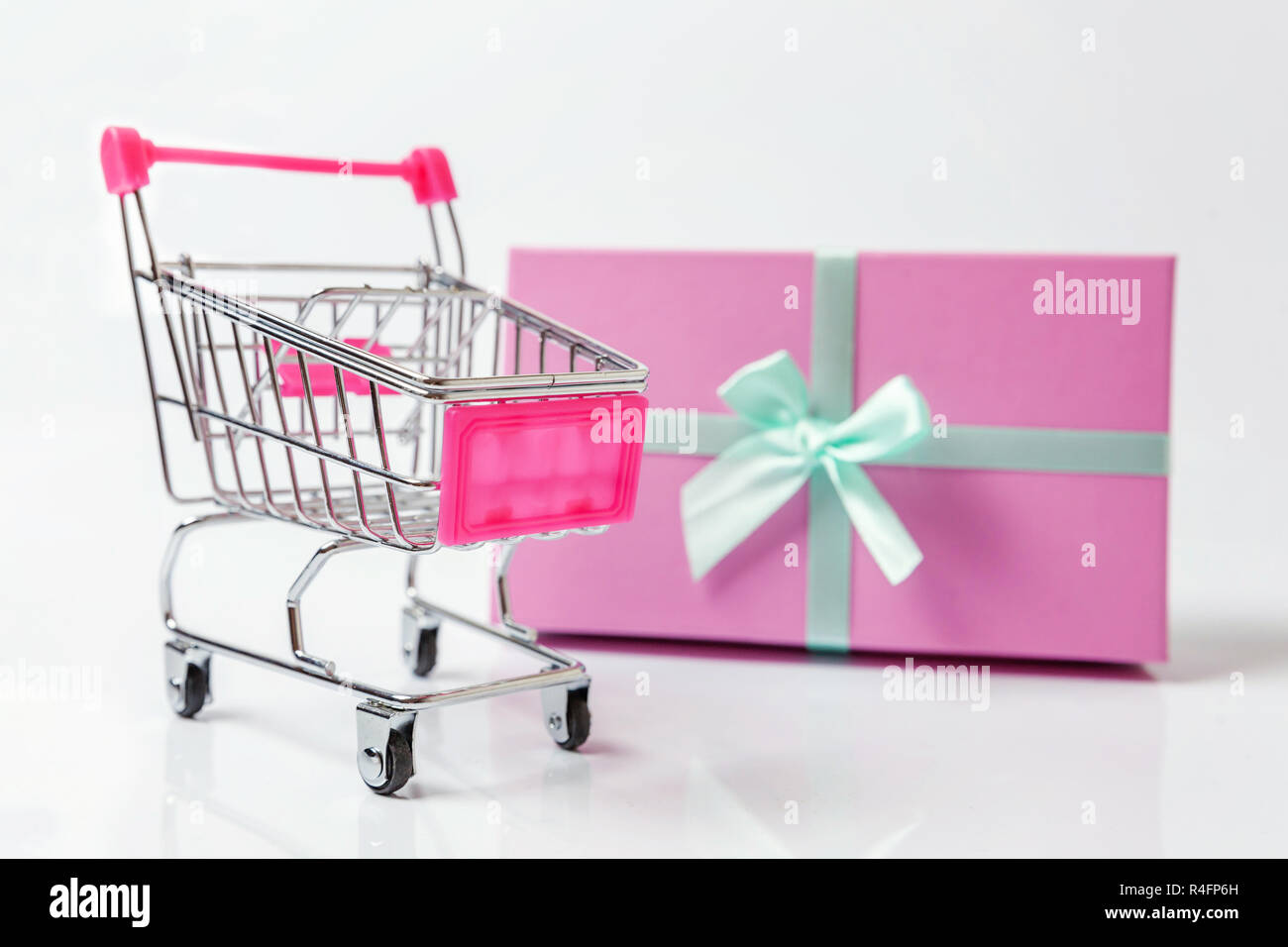 Small supermarket grocery push cart for shopping toy with pink gift box ...