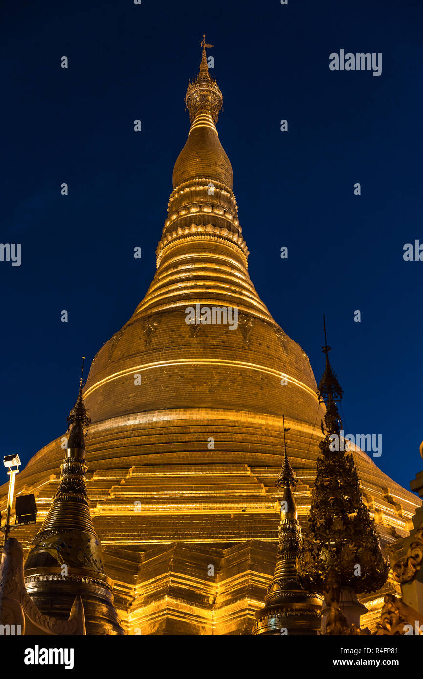 the golden stupa of the Shwedagon Pagoda Yangon (Rangoon) in Myanmar ...