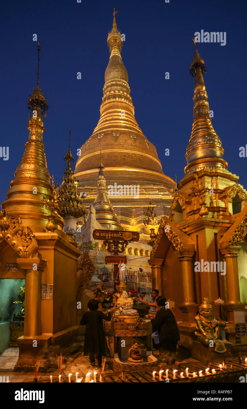 the golden stupa of the Shwedagon Pagoda Yangon (Rangoon) in Myanmar ...