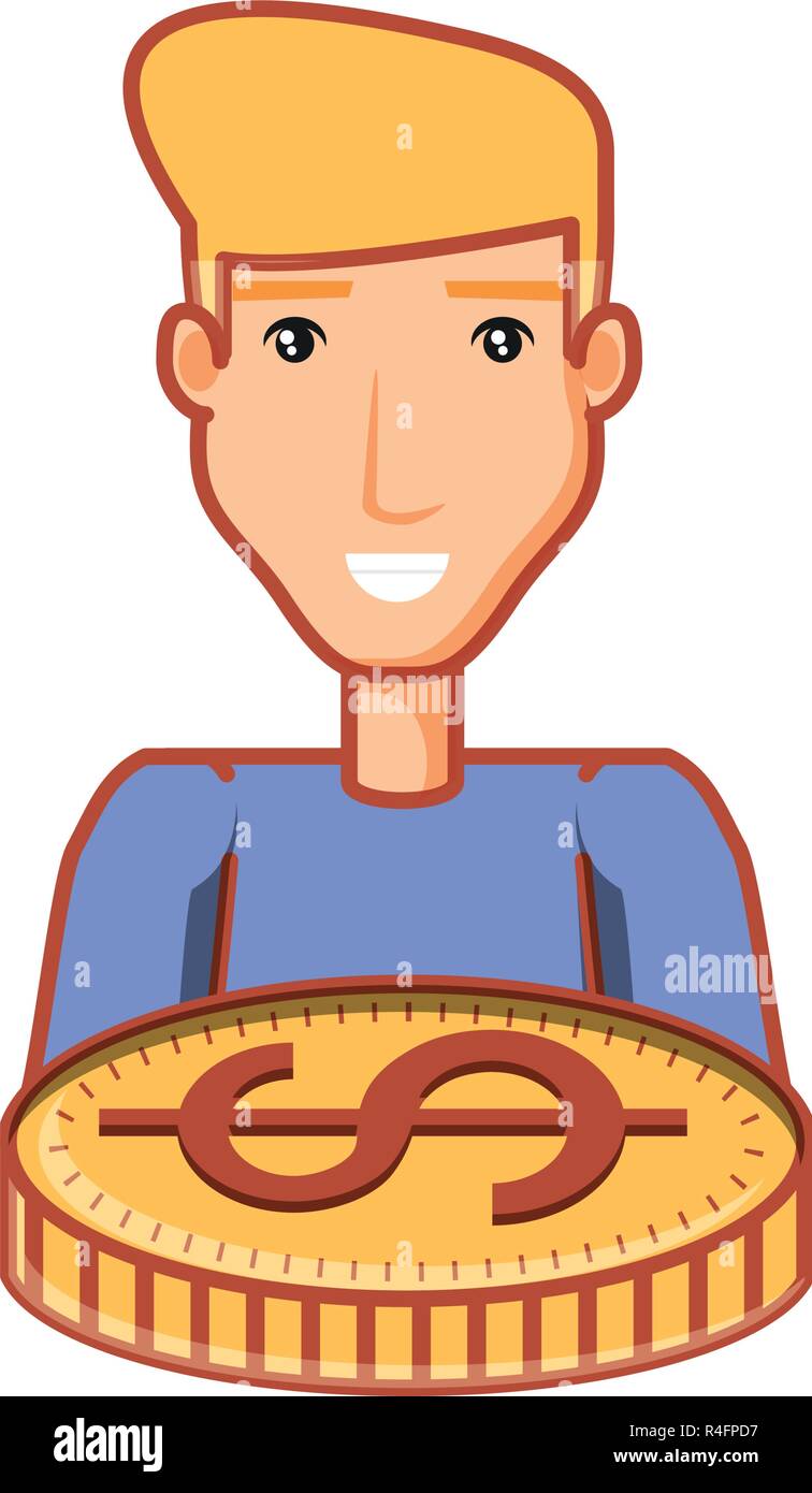 young man with coin dollar money vector illustration design Stock ...