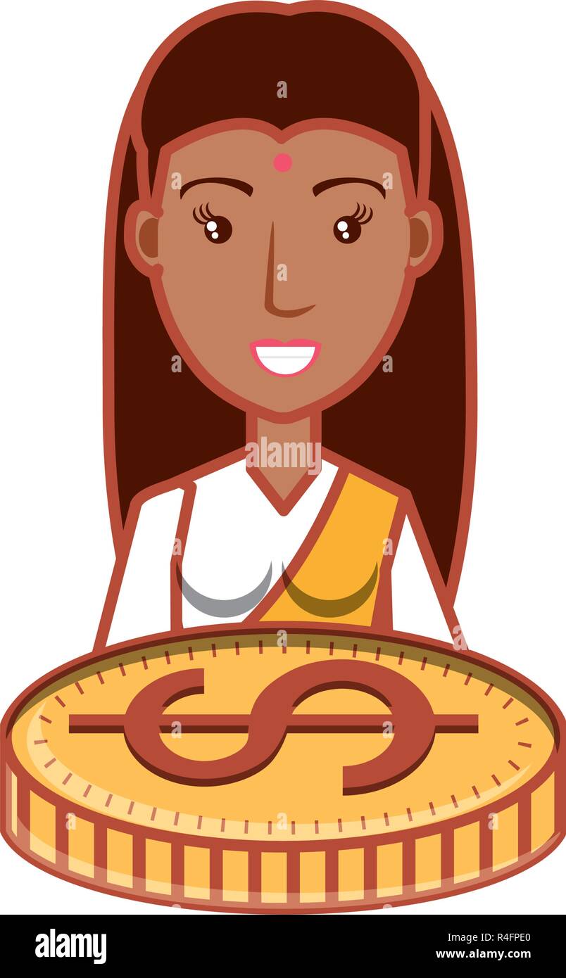 woman indian with coin dollar money vector illustration design Stock ...