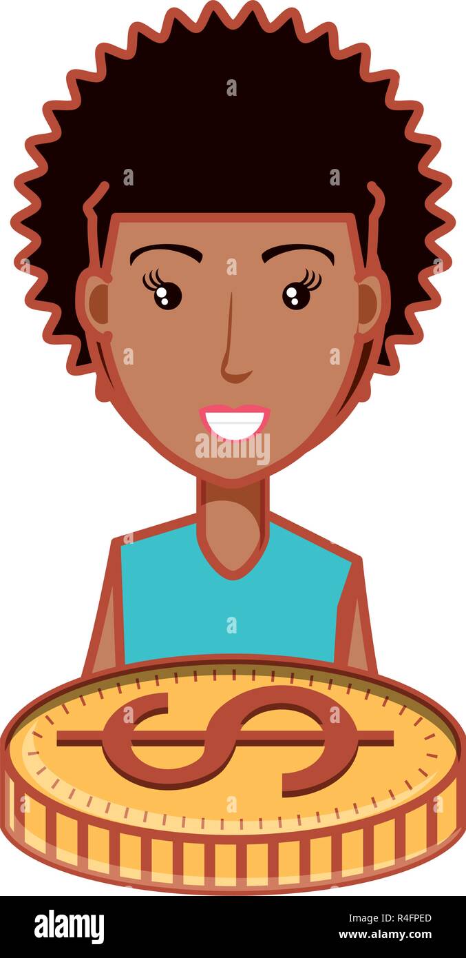 young woman black with coin dollar vector illustration design Stock ...