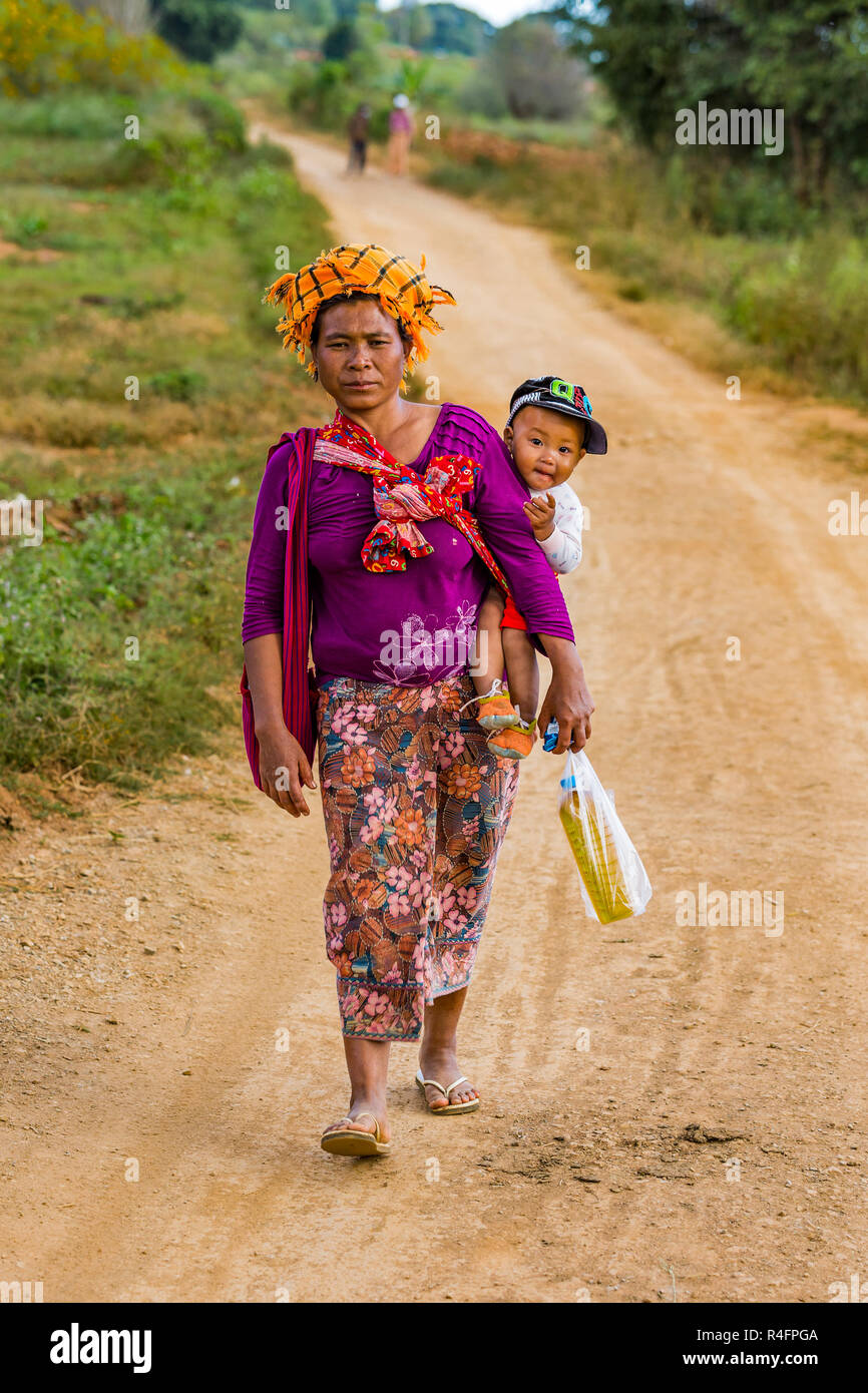 KALAW, MYANMAR - DECEMBER 07, 2016 : Shan tribe woman walking in ...